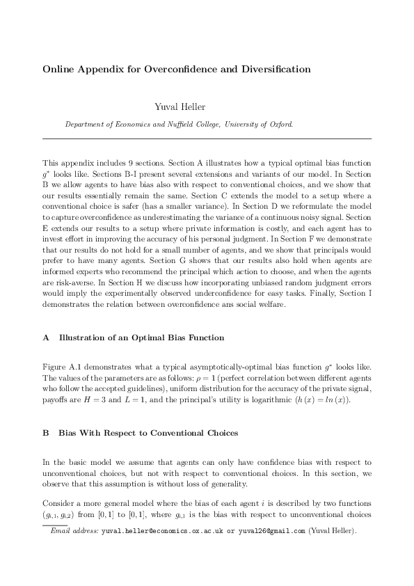 (PDF) Appendix for Overconfidence and Diversification