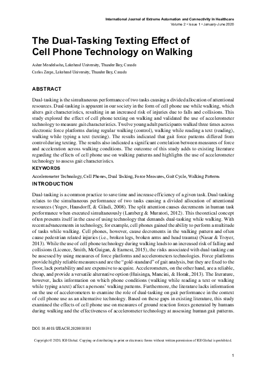 (PDF) The Dual-Tasking Texting Effect of Cell Phone Technology on Walking