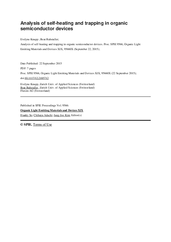 (PDF) Analysis of self-heating and trapping in organic semiconductor ...