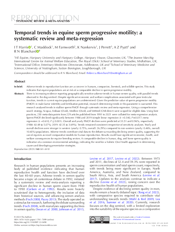 (PDF) Temporal trends in equine sperm progressive motility: a ...