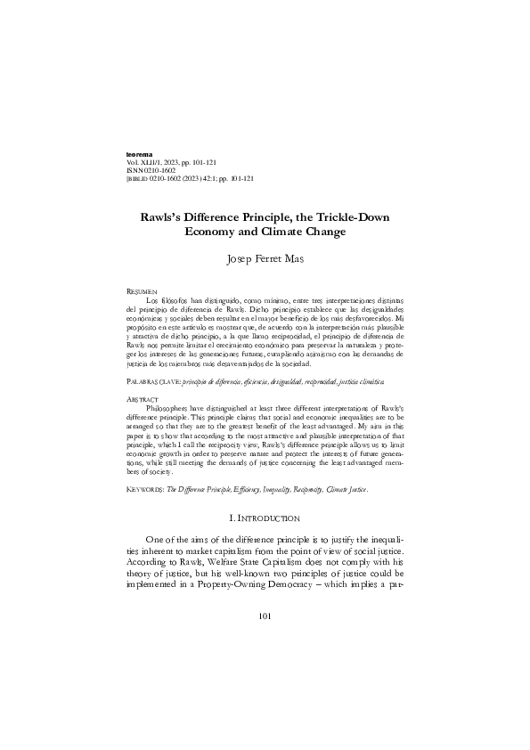 (PDF) Rawls's Difference Principle, the Trickle-Down Economy and ...