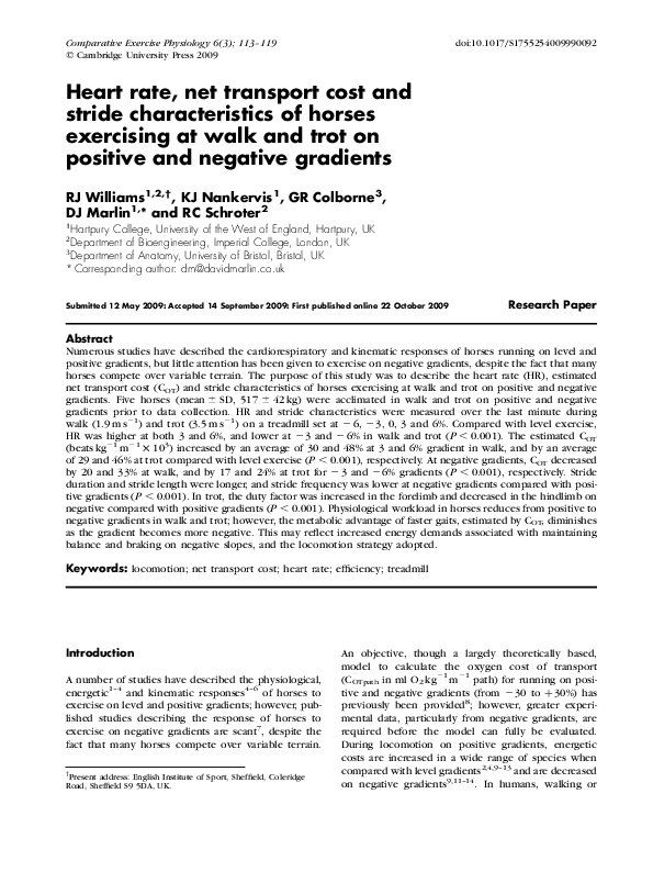 (PDF) Heart rate, net transport cost and stride characteristics of ...
