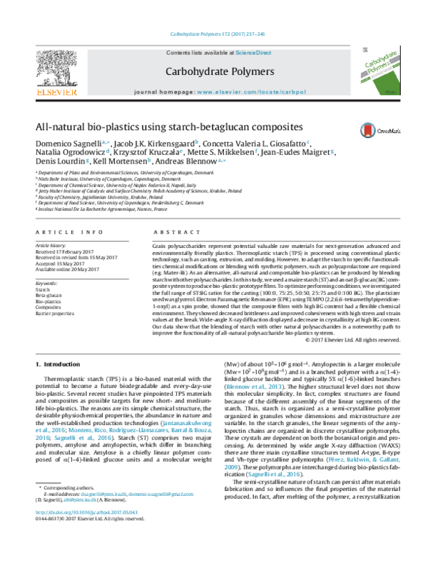 (PDF) All-natural bio-plastics using starch-betaglucan composites