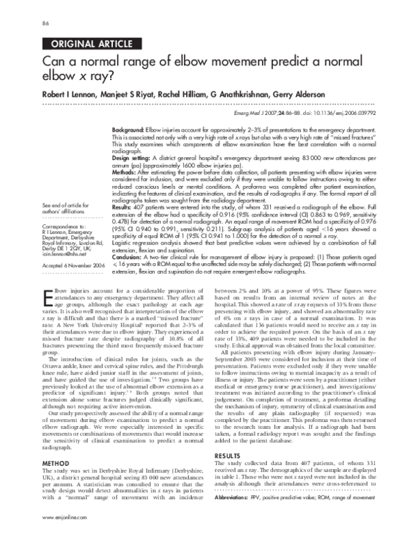 (PDF) Can a normal range of elbow movement predict a normal elbow x ray?