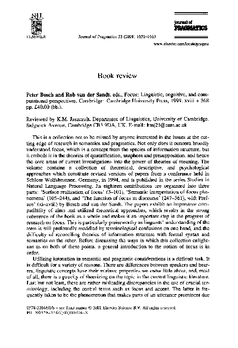 (PDF) Focus: Linguistic, cognitive, and computational perspectives