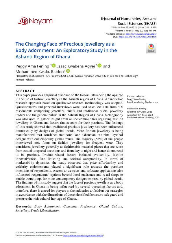 (PDF) The Changing Face of Precious Jewellery as a Body Adornment: An ...