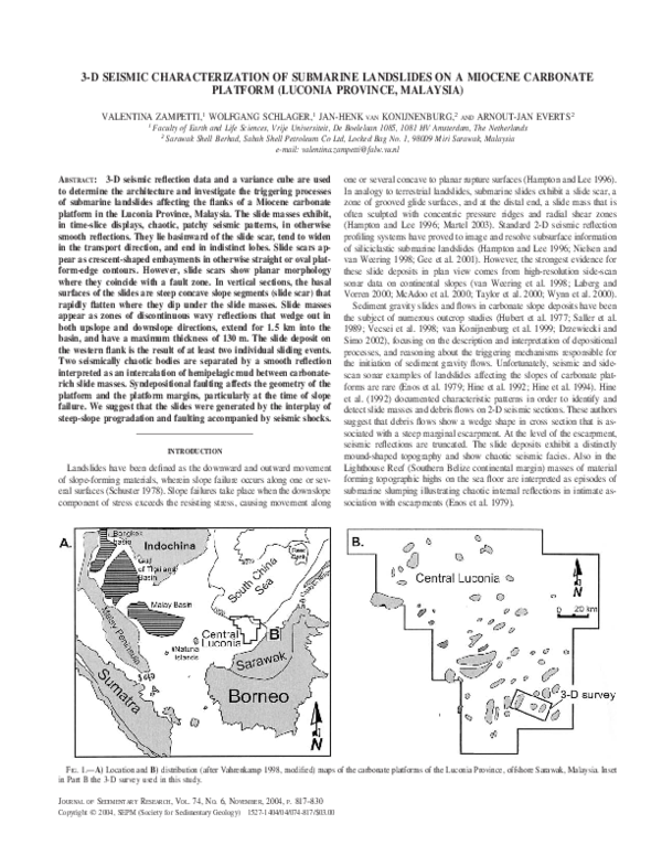 (PDF) 3-D Seismic Characterization of Submarine Landslides on a Miocene ...