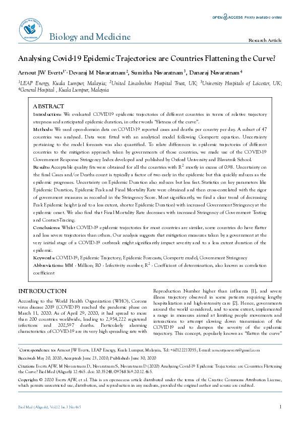 (PDF) Analysing Covid-19 Epidemic Trajectories: are Countries Flattening the Curve?
