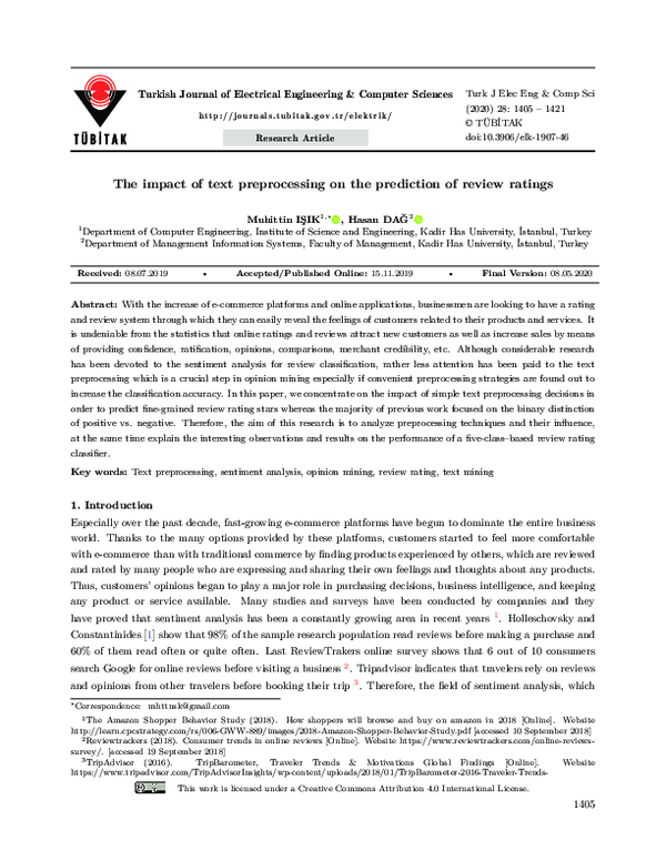 (PDF) The impact of text preprocessing on the prediction of review ratings