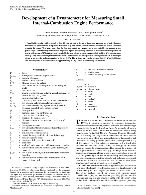 (PDF) Development of a Dynamometer for Measuring Small Internal-Combustion Engine Performance