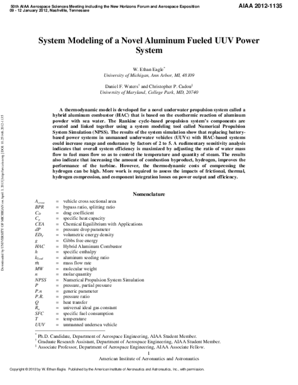 (PDF) System Modeling of a Novel Aluminum Fueled UUV Power System ...