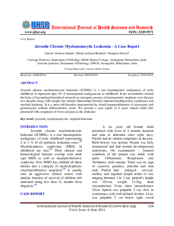 (PDF) Juvenile Chronic Myelomonocytic Leukemia - A Case Report