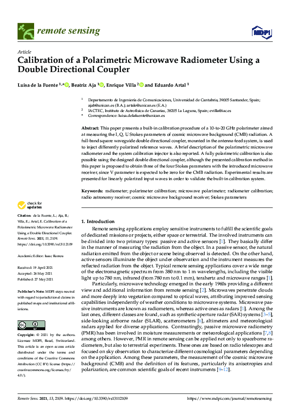 (PDF) Calibration of a Polarimetric Microwave Radiometer Using a Double ...