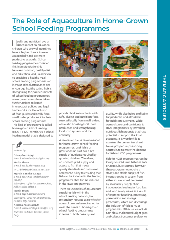 (PDF) The Role of Aquaculture in Home-Grown School Feeding Programmes