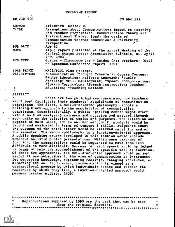 (PDF) Assumptions about Communication: Impact on Teaching and Teacher ...