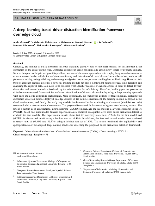 Pdf A Deep Learning Based Driver Distraction Identification Framework