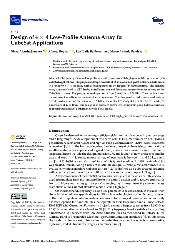 (PDF) Design of 4 × 4 Low-Profile Antenna Array for CubeSat Applications