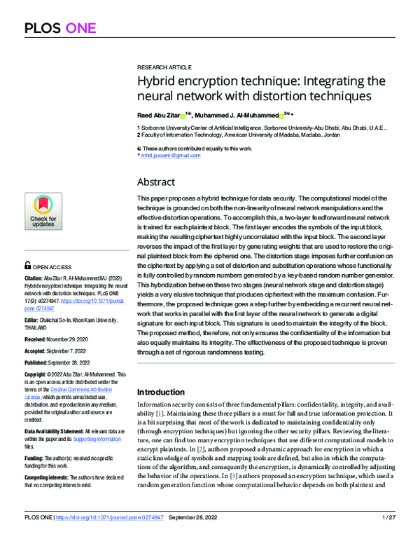 Pdf Hybrid Encryption Technique Integrating The Neural Network With Distortion Techniques