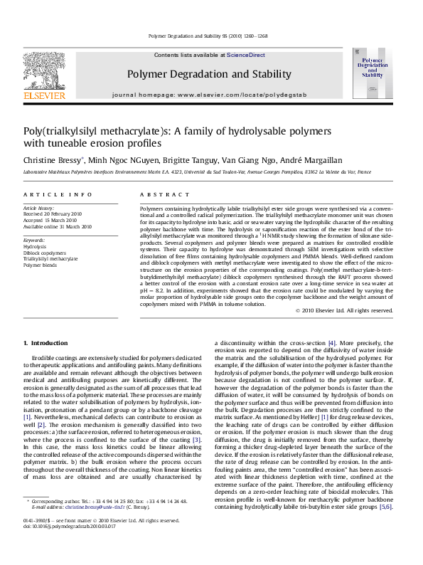 (PDF) Poly(trialkylsilyl methacrylate)s: A family of hydrolysable ...