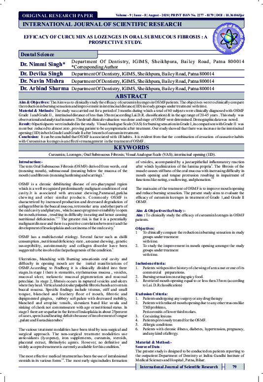 (PDF) Efficacy Of Curcumin As Lozenges In Oral Submucous Fibrosis : A ...