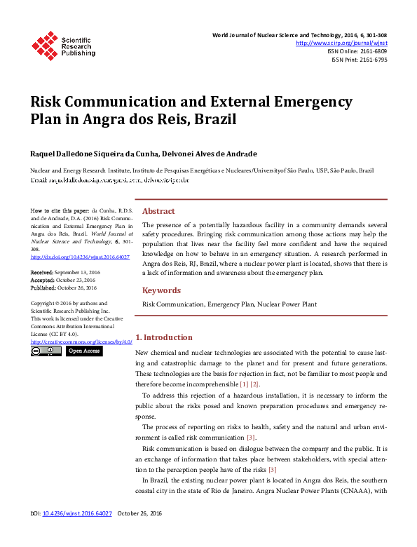 (PDF) Risk Communication and External Emergency Plan in Angra dos Reis ...