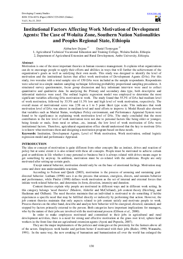 (PDF) Institutional Factors Affecting Work Motivation of Development ...