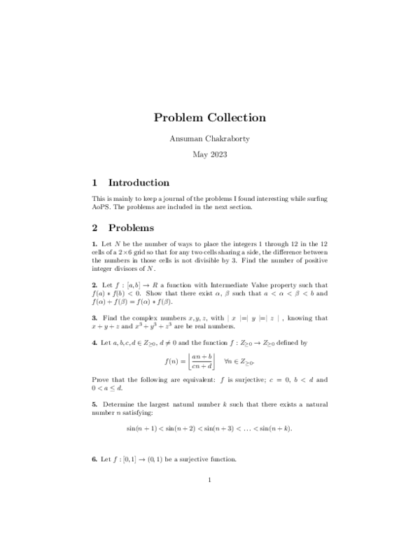 (PDF) Problem Collection for ISI CMI entrance