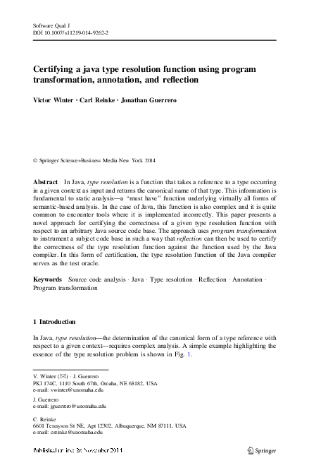 (PDF) Certifying a java type resolution function using program transformation, annotation, and ...