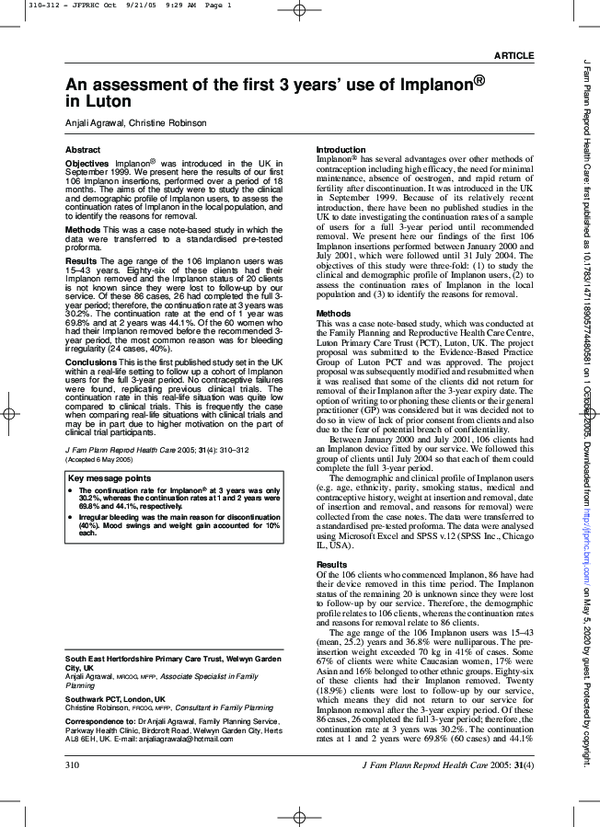 (PDF) An assessment of the first 3 years' use of Implanon(R) in Luton ...