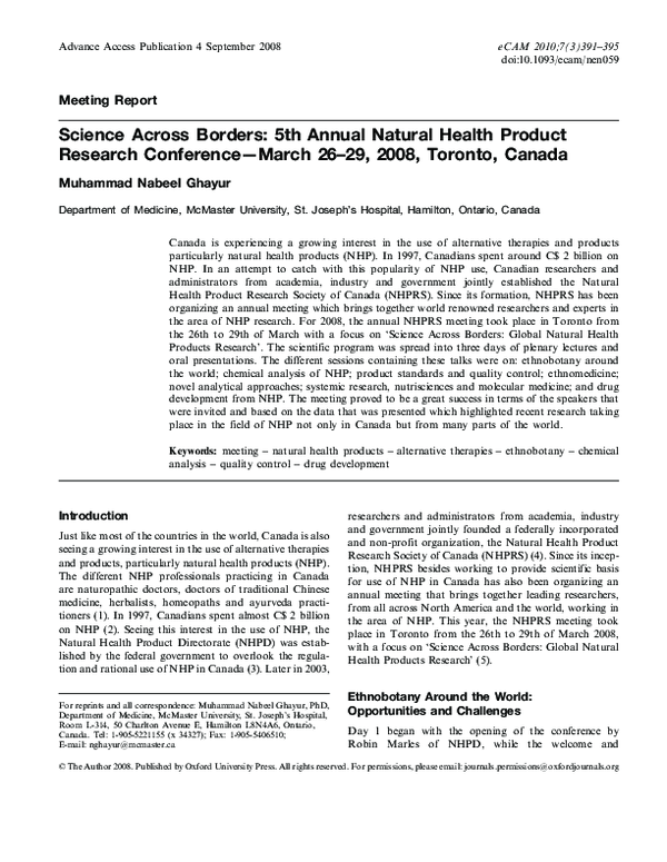 (PDF) Science Across Borders: 5th Annual Natural Health Product ...