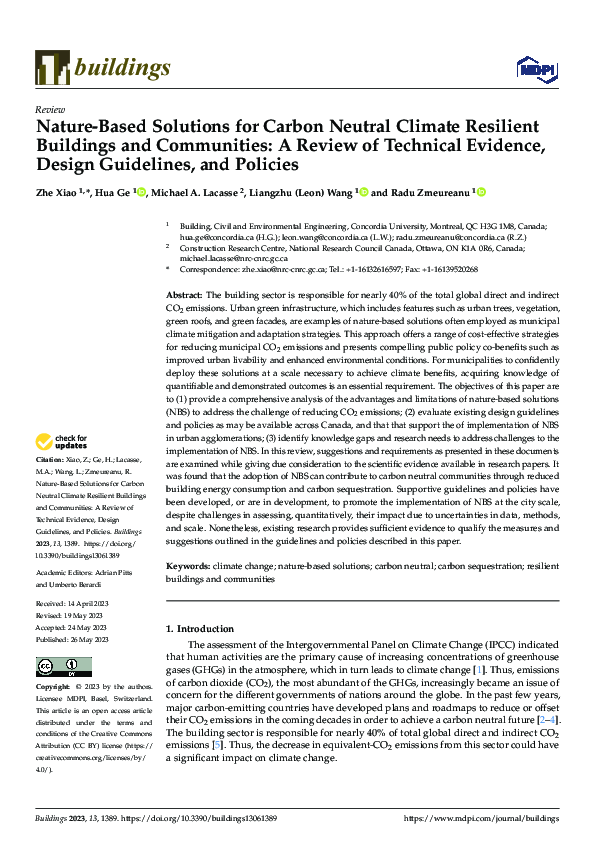 (PDF) Nature-Based Solutions for Carbon Neutral Climate Resilient Buildings and Communities: A ...