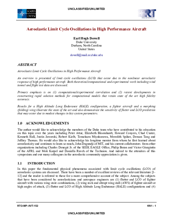 (PDF) Aeroelastic Limit Cycle Oscillations in High Performance Aircraft