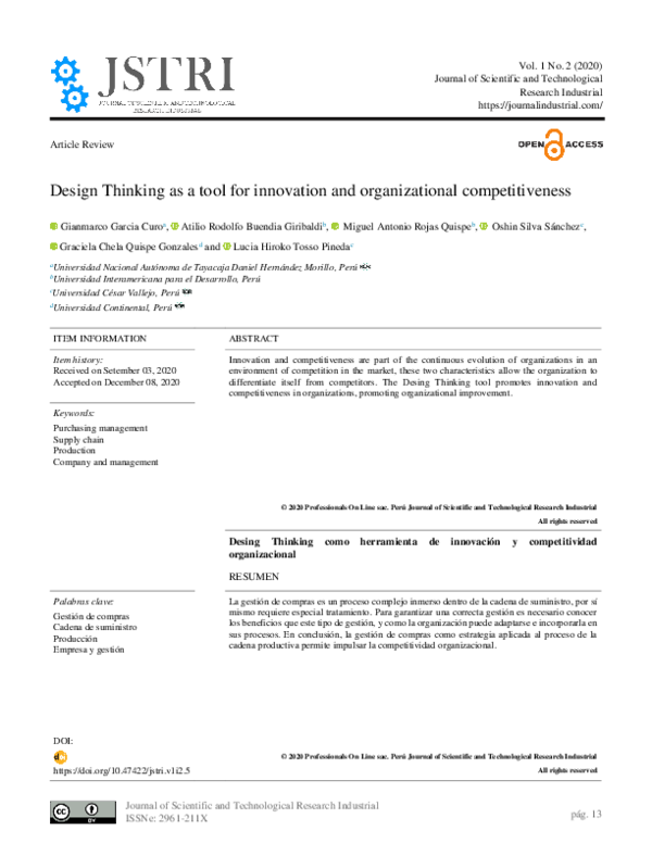 (PDF) Design Thinking as a tool for innovation and organizational ...