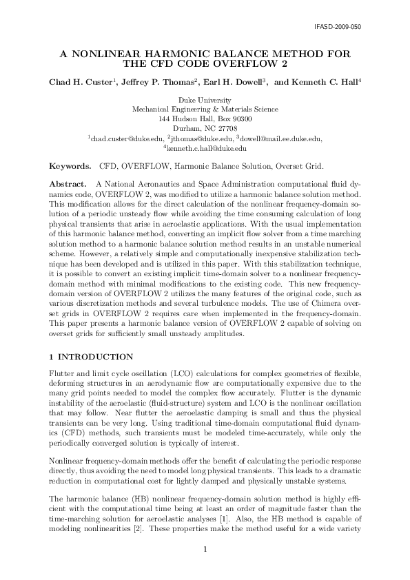 (PDF) A nonlinear harmonic balance method for the CFD code OVERFLOW 2