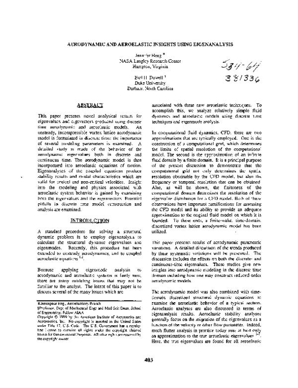 (PDF) Aerodynamic and aeroelastic insights using eigenanalysis