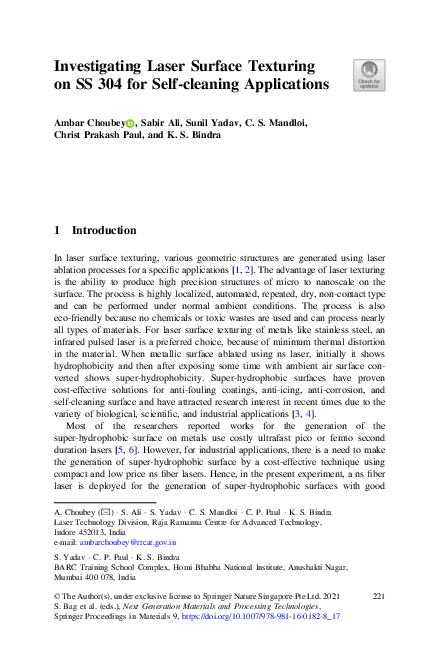 (PDF) Investigating Laser Surface Texturing on SS 304 for Self-cleaning Applications | Sabir Ali ...