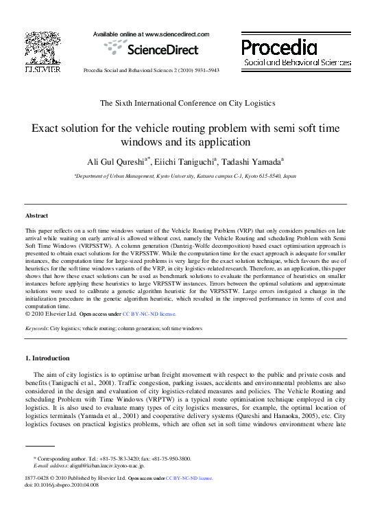 (PDF) Exact solution for the vehicle routing problem with semi soft ...