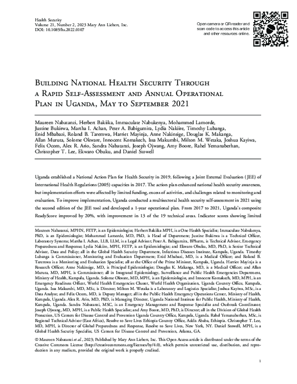 (PDF) Building National Health Security Through a Rapid Self-Assessment ...