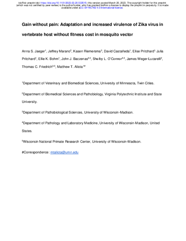 (PDF) Gain without pain: Adaptation and increased virulence of Zika ...