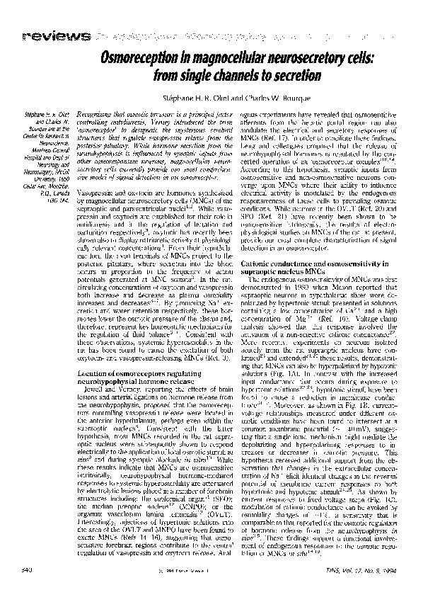 (PDF) Osmoreception in magnocellular neurosecretory cells: from single ...