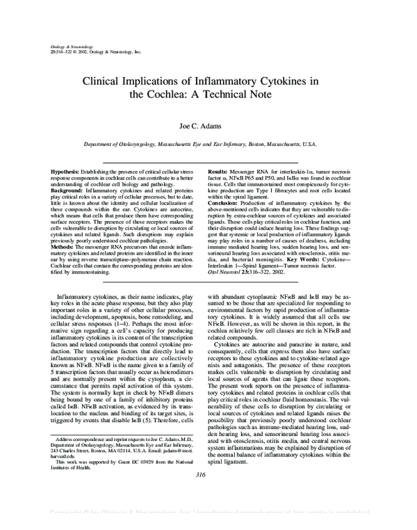 (PDF) Clinical Implications of Inflammatory Cytokines in the Cochlea: A ...