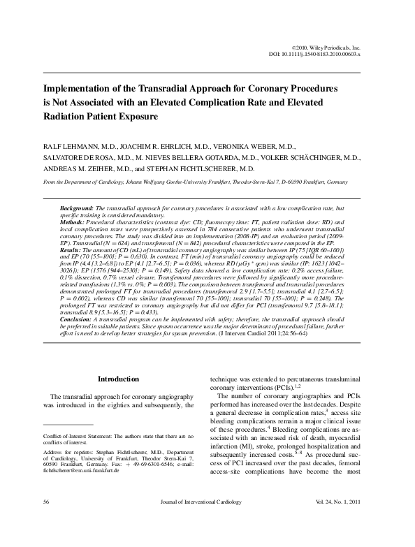 (PDF) Implementation of the Transradial Approach for Coronary ...
