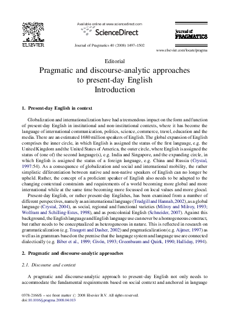 (PDF) Pragmatic and discourse-analytic approaches to present-day English