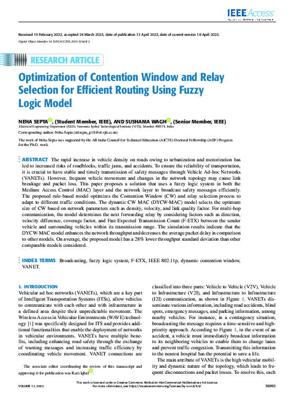 Pdf Optimization Of Contention Window And Relay Selection For Efficient Routing Using Fuzzy