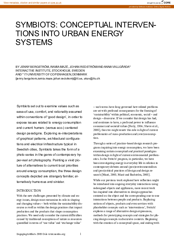(PDF) Symbiots: conceptual interventions into energy systems | Ramia ...