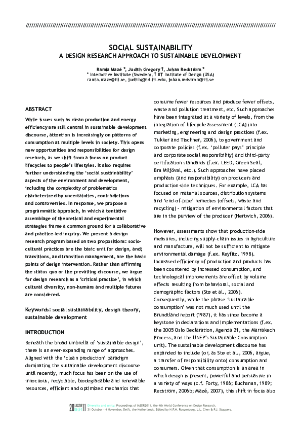 (PDF) Social Sustainability: A Design Research Approach to Sustainable ...