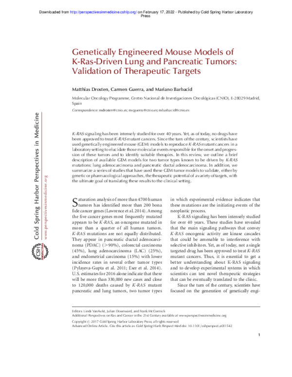 (PDF) Genetically Engineered Mouse Models of K-Ras-Driven Lung and ...