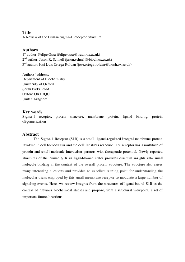 (PDF) A Review of the Human Sigma-1 Receptor Structure | Felipe Ossa ...
