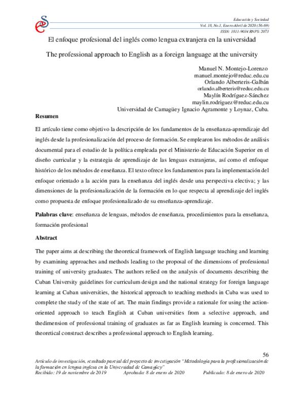 (PDF) El enfoque profesional del inglés como lengua extranjera en la universidad/The ...