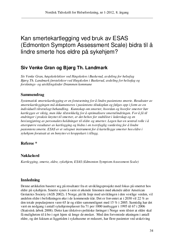 (PDF) Kan smertekartlegging ved bruk av ESAS (Edmonton Symptom ...